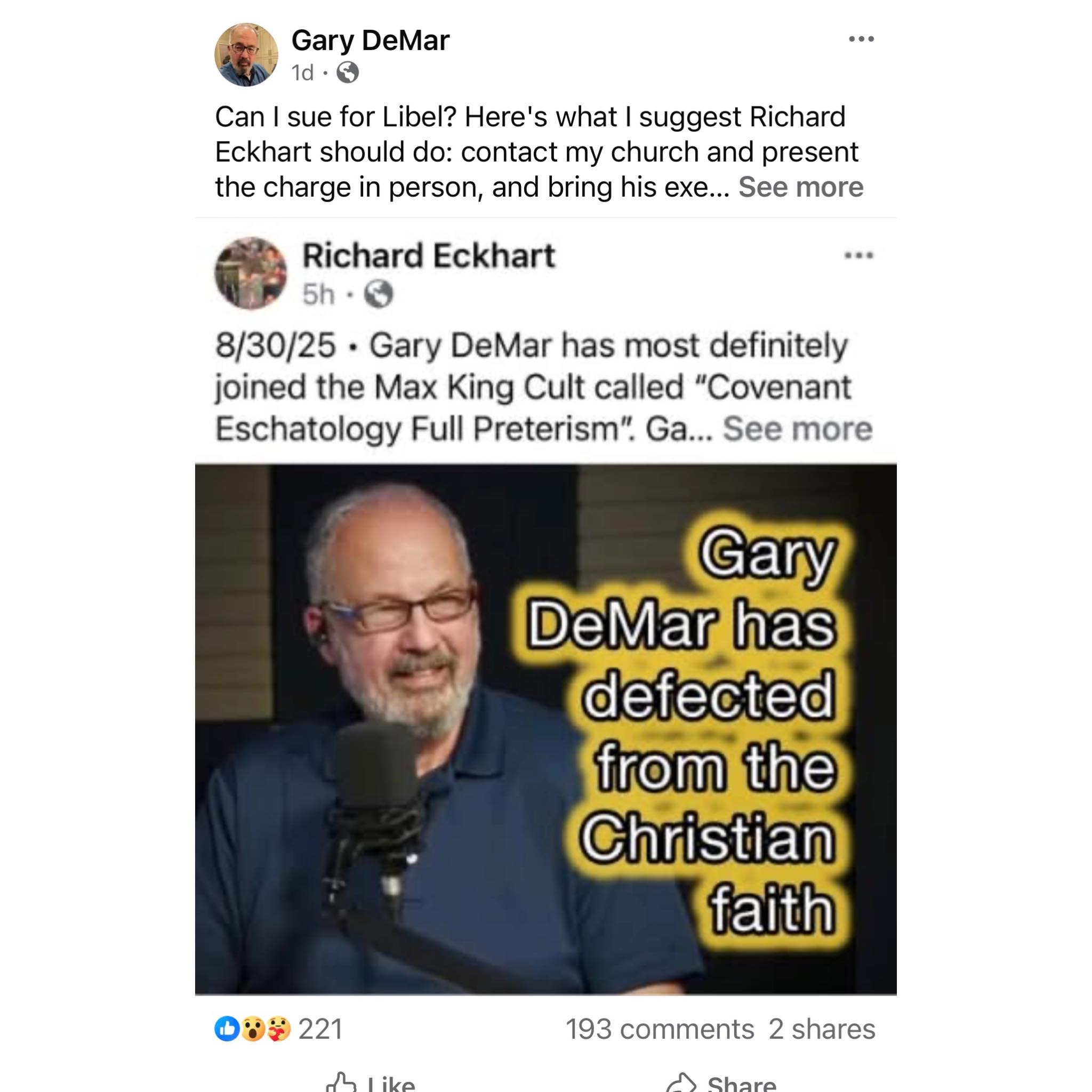 Gary DeMar’s threatened lawsuit against me • Part 2 – New and Living